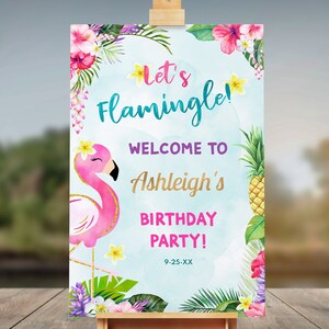 Flamingo Party Welcome Sign, Tropical Flamingo Theme Party Sign ...