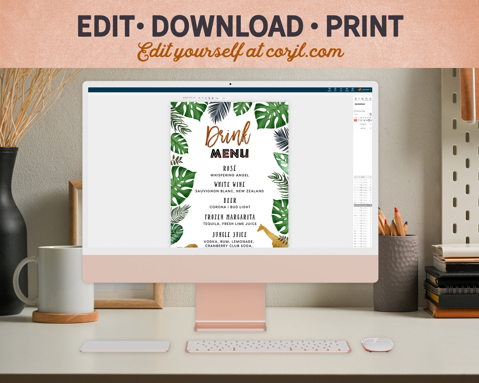 Safari Bar Menu - Drink Sign - Alcohol List - Jungle Safari Party ...