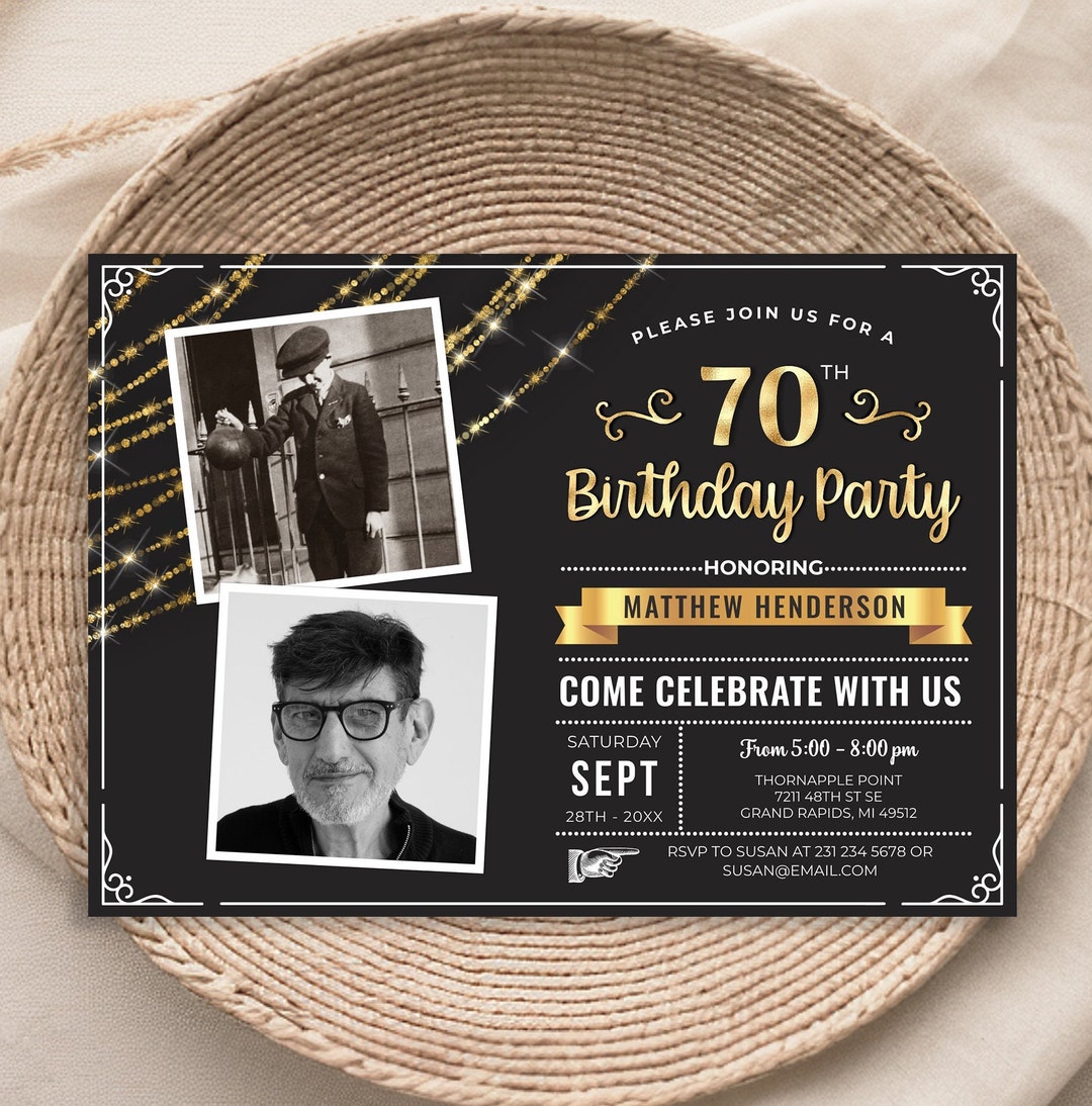 70th Birthday Invitation With Photo - Adult 70th Birthday Photo Invite ...