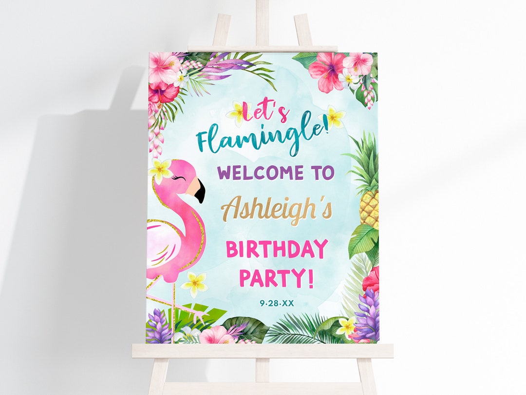 Flamingo Party Welcome Sign, Tropical Flamingo Theme Party Sign ...