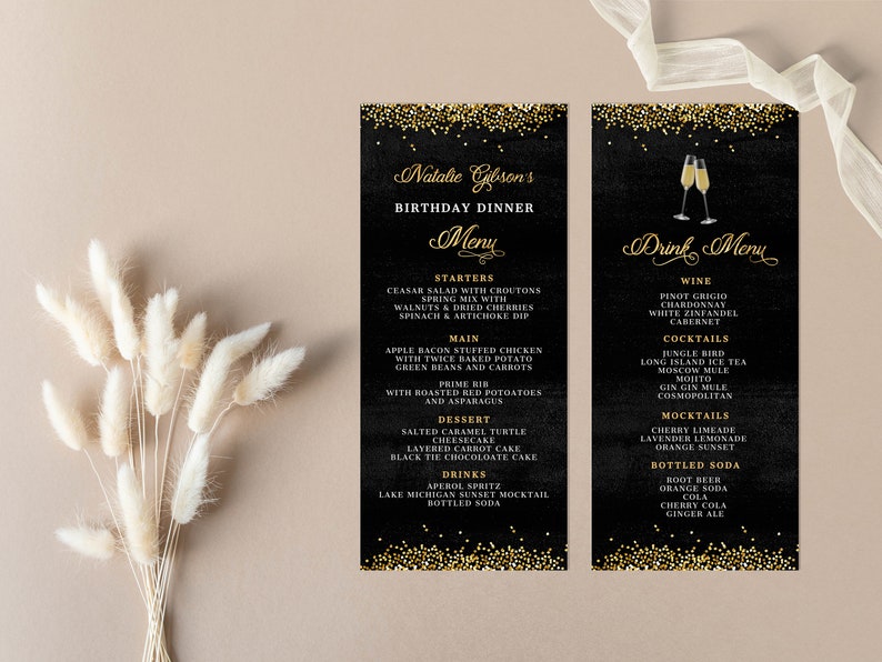 Menu Template and Drink Menu Template Sparkly Glitter Gold - Etsy