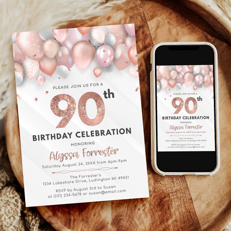 90th Birthday Invitations - Etsy