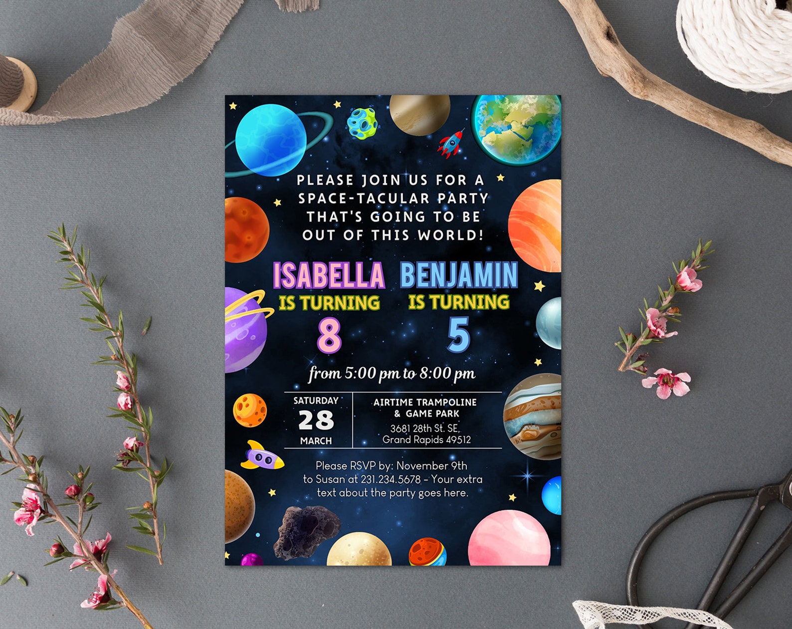 Joint Birthday Invite Planet Birthday Invitation Outer Space | Etsy