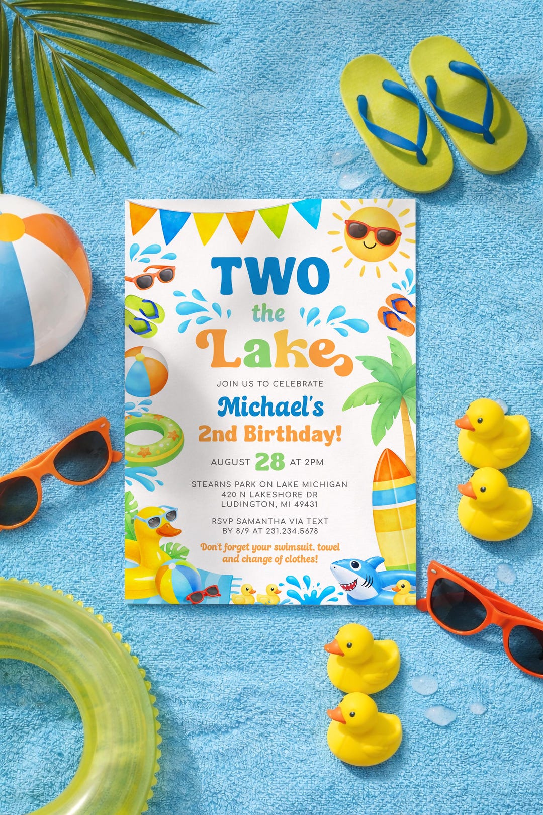 Boy 2nd Birthday Invitation - Two the Lake - Summer Party - Editable ...