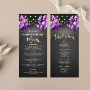Purple and Gold Menu Card - Menu Template and Drink Menu Event Menu ...