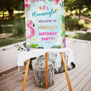 Flamingo Party Welcome Sign, Tropical Flamingo Theme Party Sign ...