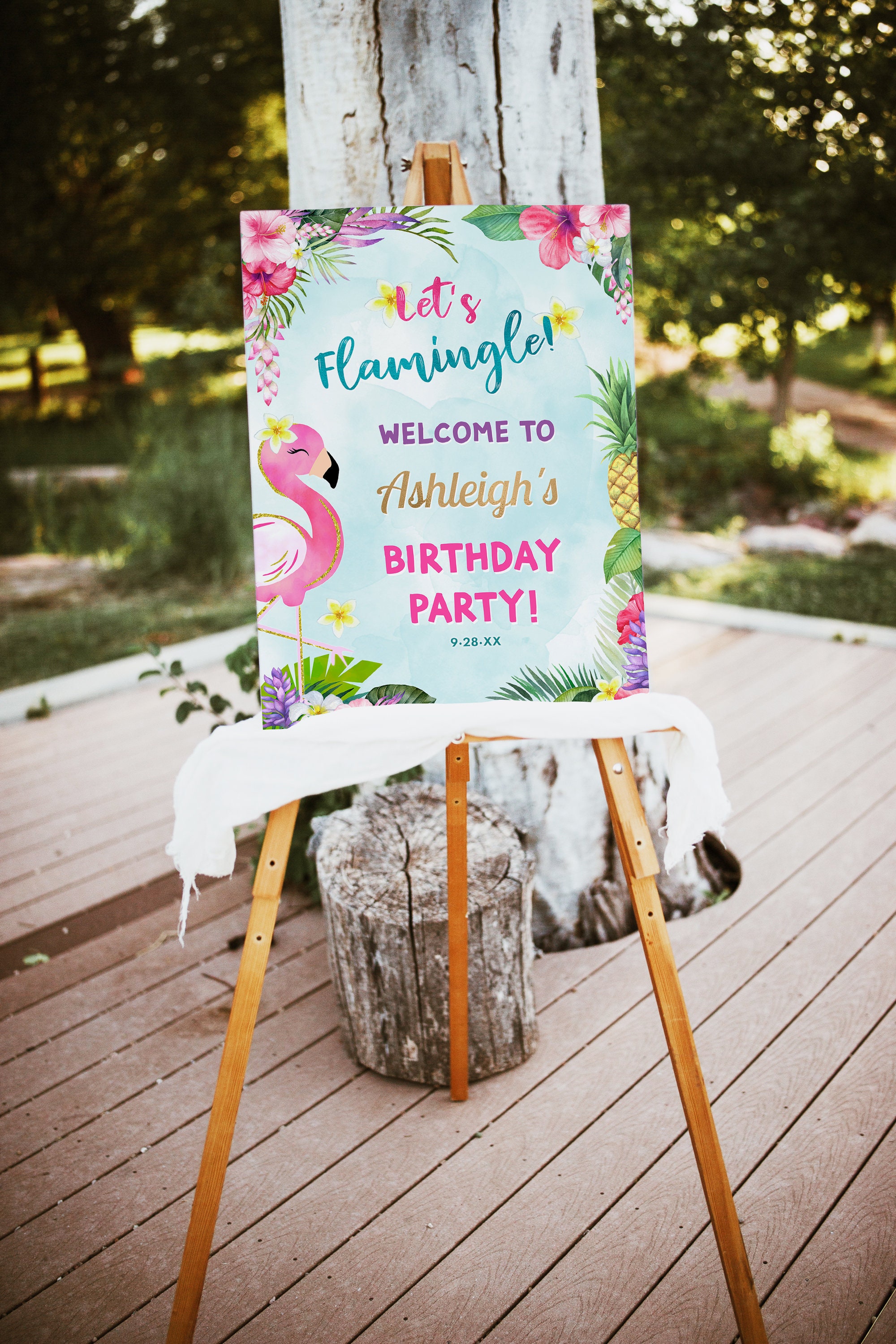 Flamingo Party Welcome Sign, Tropical Flamingo Theme Party Sign ...
