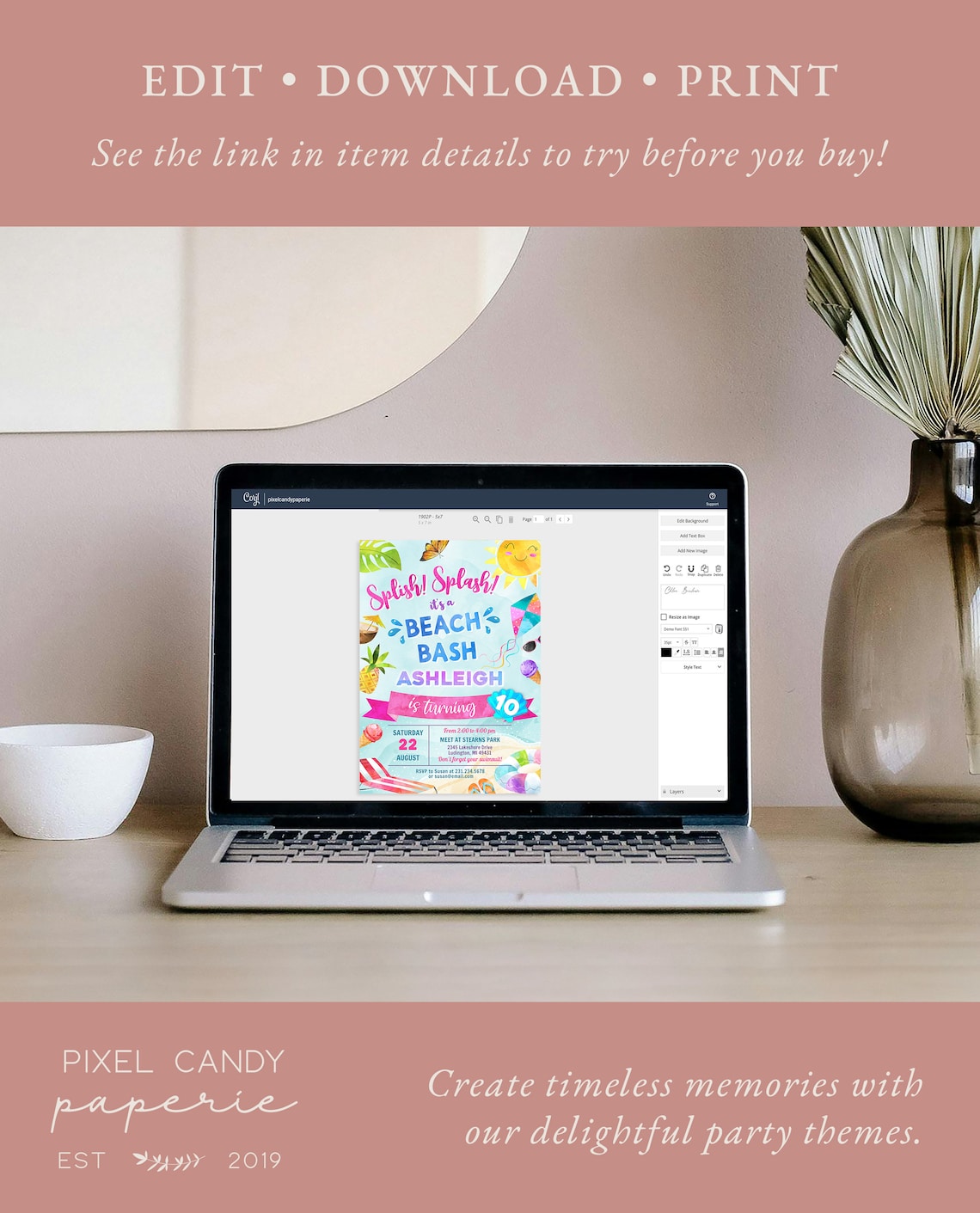 Digital and Printable Beach Party Invitation Beach Theme Party & Evite ...
