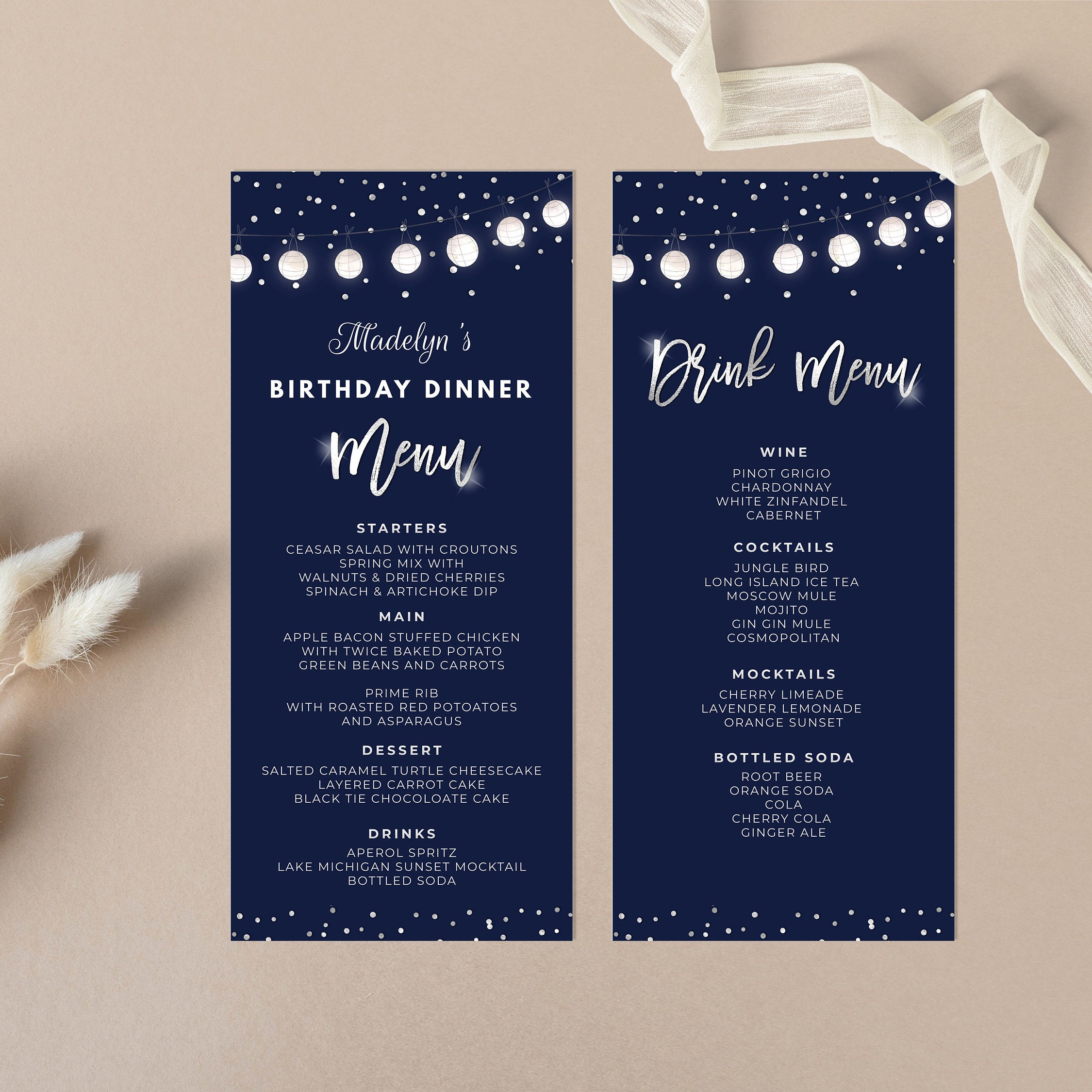 Editable Menu Template and Drink Menu Event Menu Template, Navy Blue ...