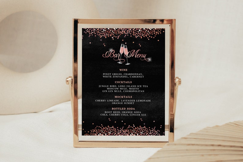 Rose Gold Sparkle Bar Menu Template Drink Menu Event Menu - Etsy