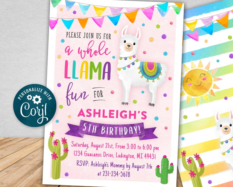 Llama Invitation Llama Birthday Invitation Llama Theme Party | Etsy