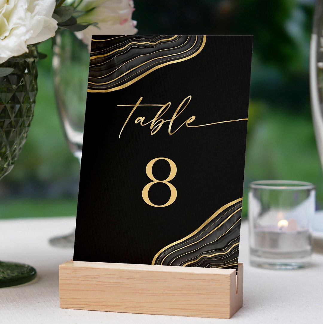 Black and Gold Table Numbers Template - Reception Table Numbers - Table ...