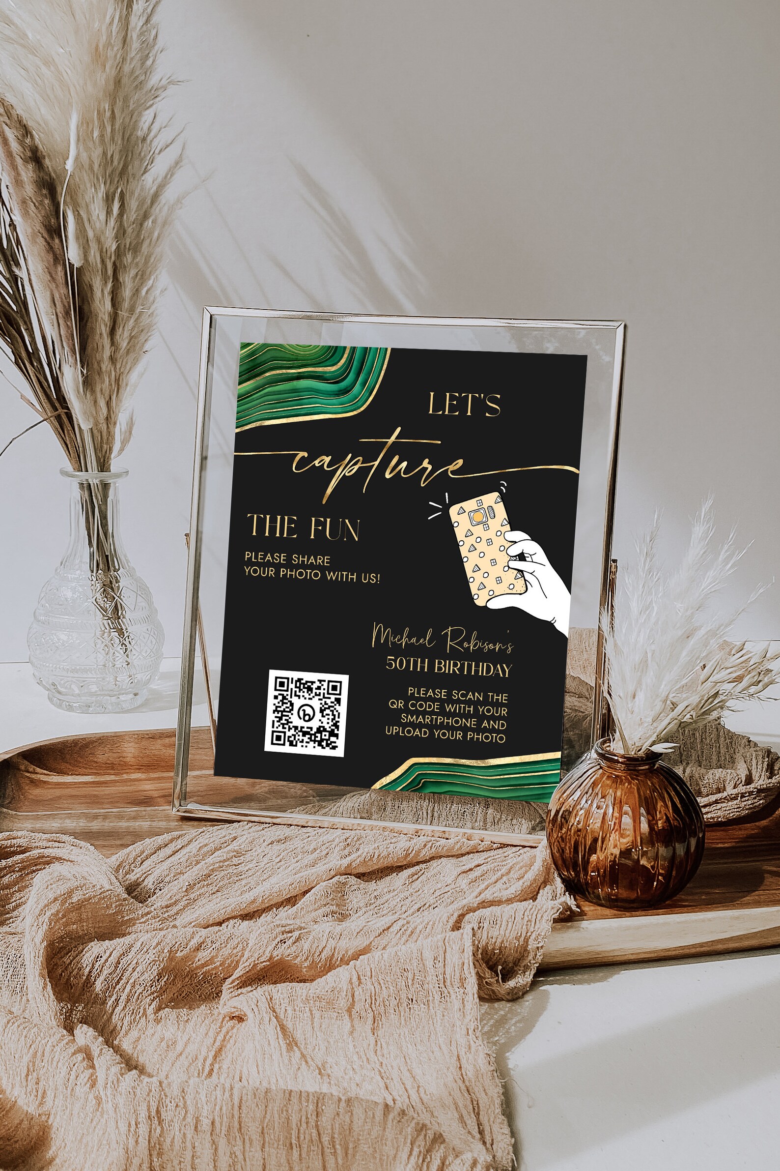 Plantilla de letrero con código QR para libro de visitas con foto en ...
