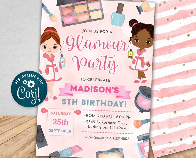 Spa Makeup Party Invitation - Girls Birthday Invitation - Glamour Glam ...