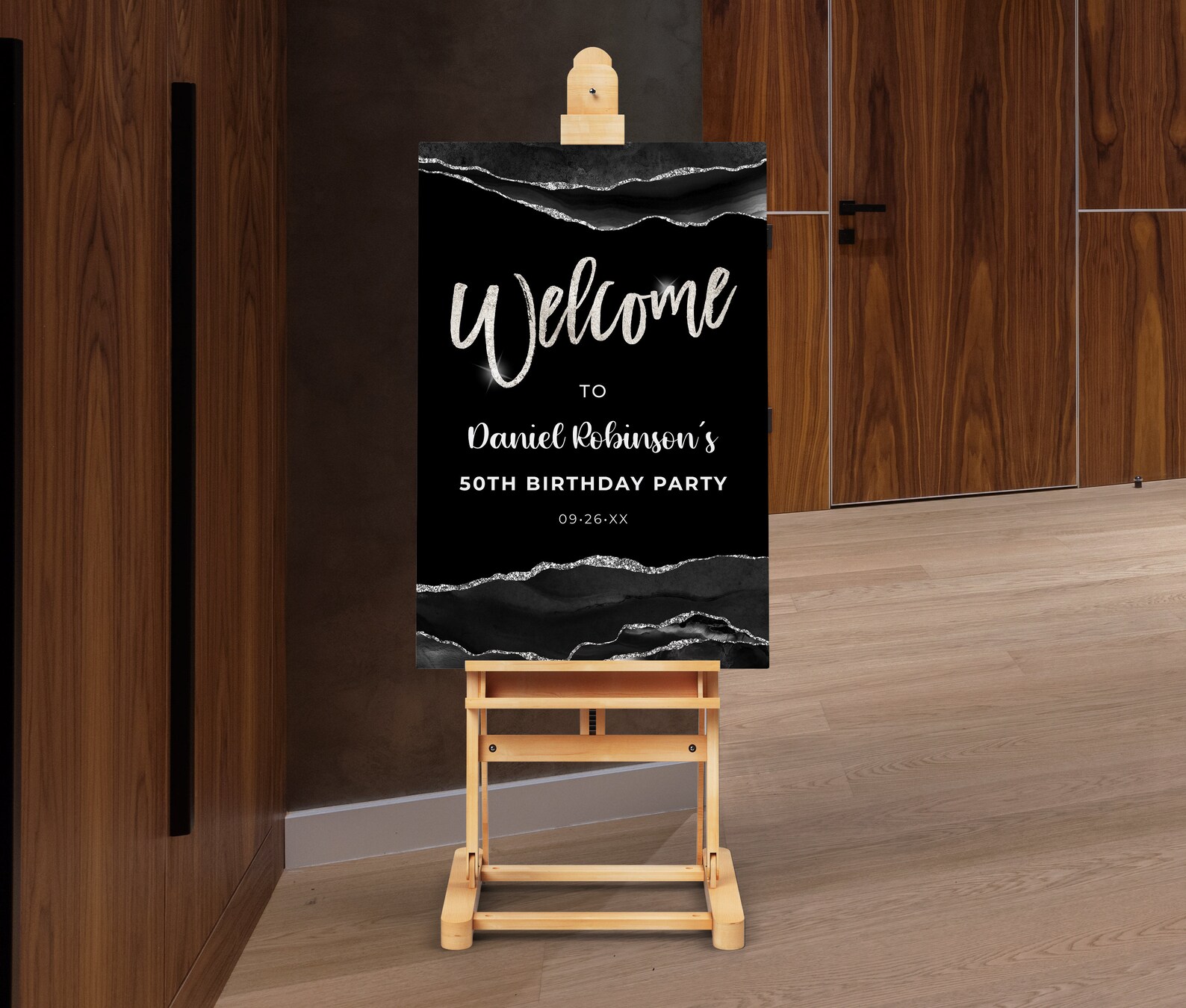 Birthday Welcome Sign Birthday Welcome Poster Black and Silver Digital ...
