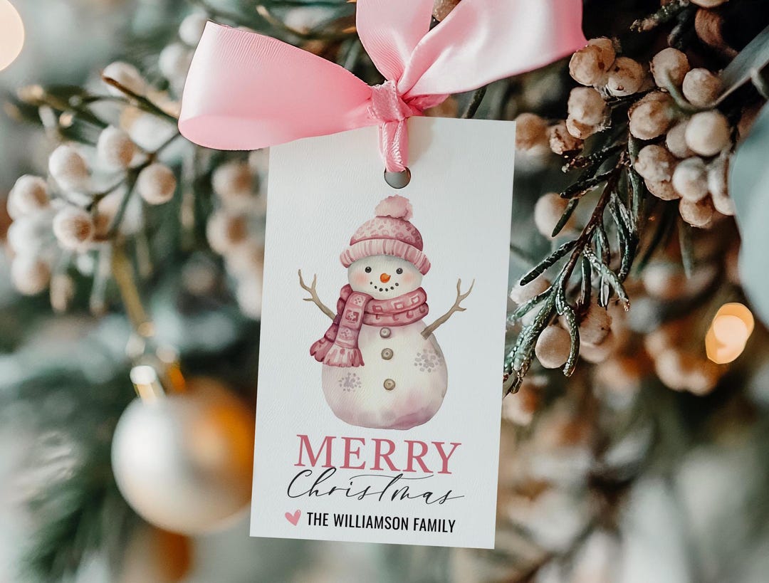Editable Christmas Gift Tag Template - Personalized Pastel Pink Snowman ...
