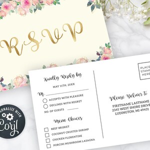 Editable RSVP Card Template With Menu Choices, Rsvp Post Card - Gold ...