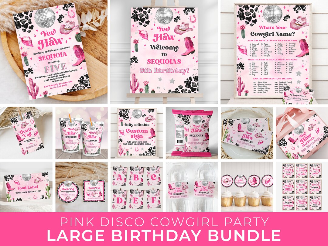 Editable Space Cowgirl Invitation Bundle - Pink Disco Cowgirl Nashville ...