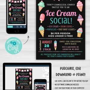 Ice Cream Social Invitation and Flyer Template Ice Cream Fundraiser ...