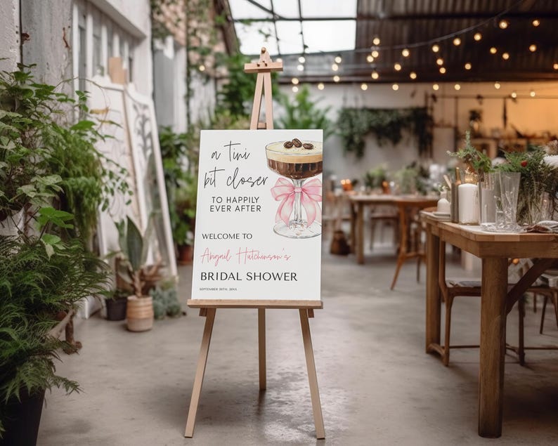 Pink Bow Espresso Martini Bridal Shower Welcome Sign Template - A Tini ...