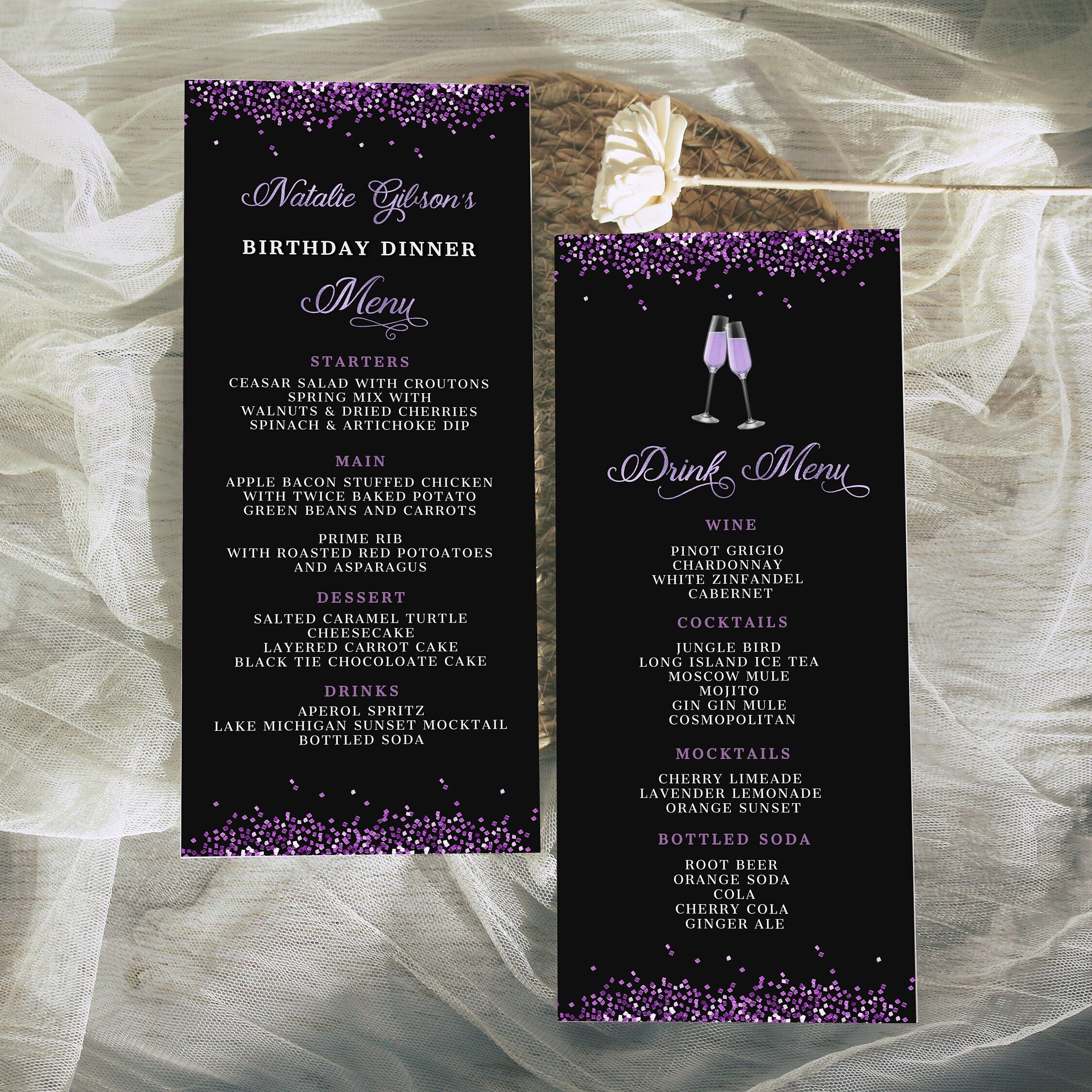 Menu Template and Drink Menu Template - Sparkly Glitter Purple Lavender ...