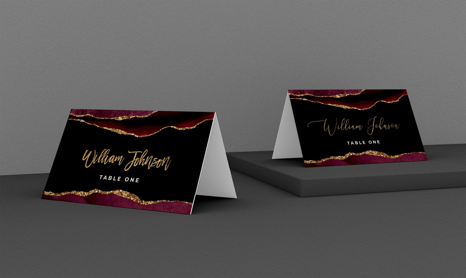 Burgundy Red and Gold Place Card Template - Editable Tent Card Template ...