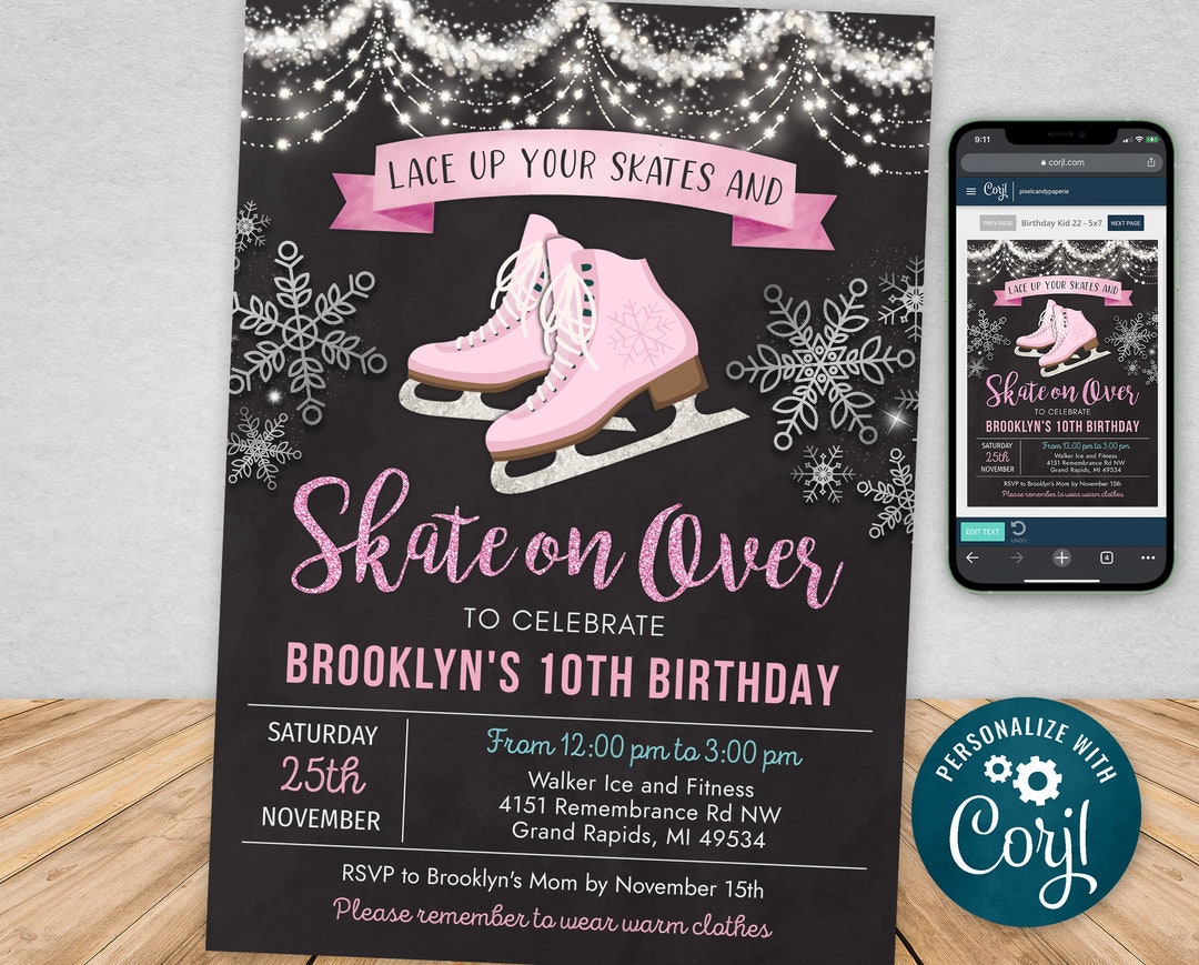 Pink Ice Skating Birthday Invitation - Ice Skating Birthday Party ...