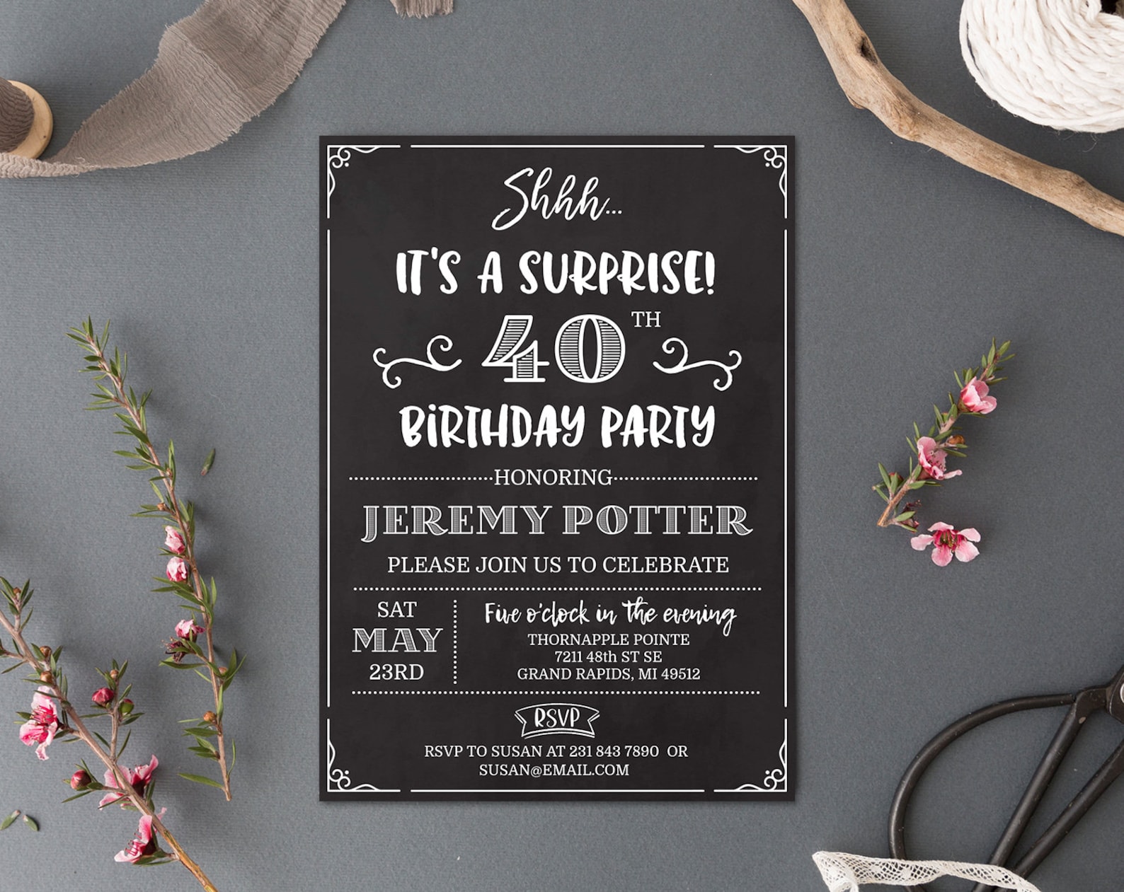 Surprise 40th Birthday Invitation FORTY Invite Party Chalk - Etsy