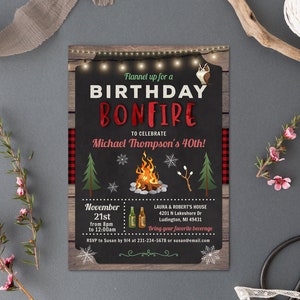 Rustic Backyard Bonfire Birthday Invitation, Campfire Birthday Party ...