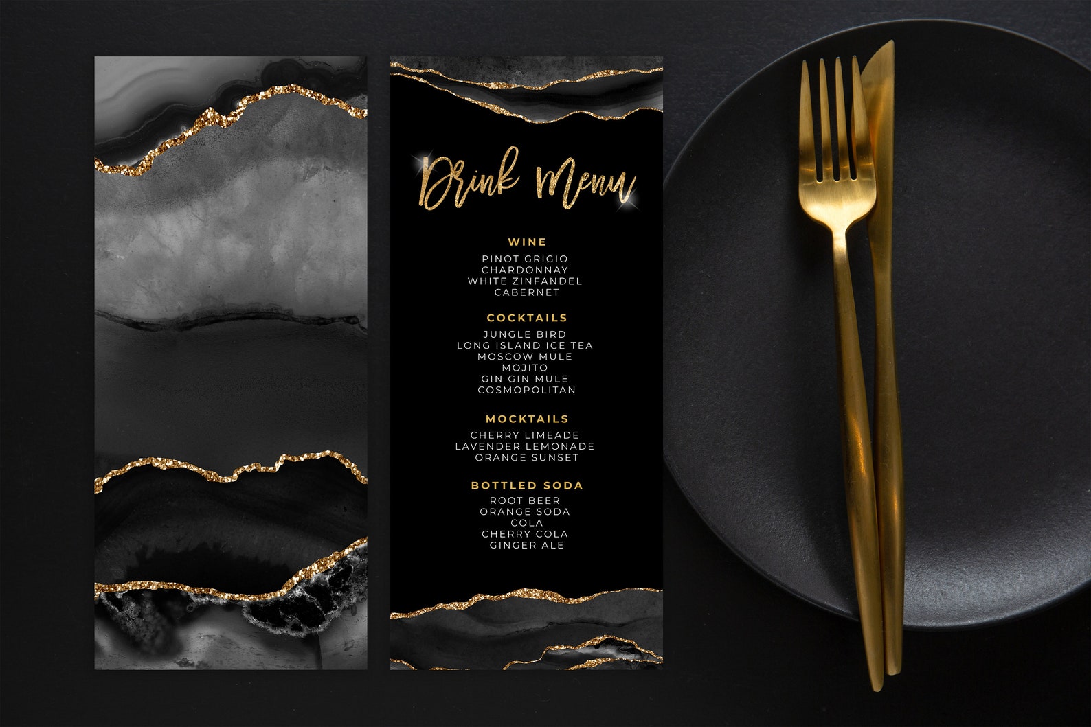 Black and Gold Menu Card - Menu Template and Drink Menu Event Menu ...