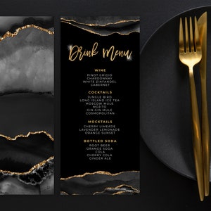 Black and Gold Menu Card - Menu Template and Drink Menu Event Menu ...