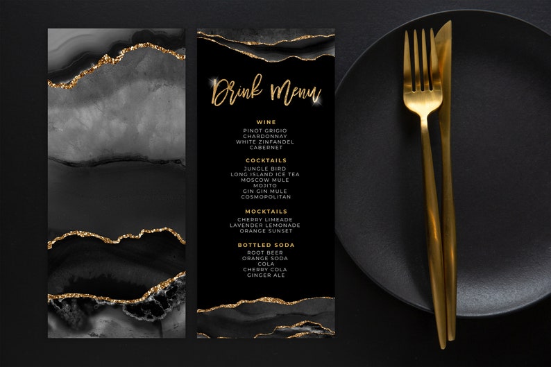 Black and Gold Menu Card - Menu Template and Drink Menu Event Menu ...