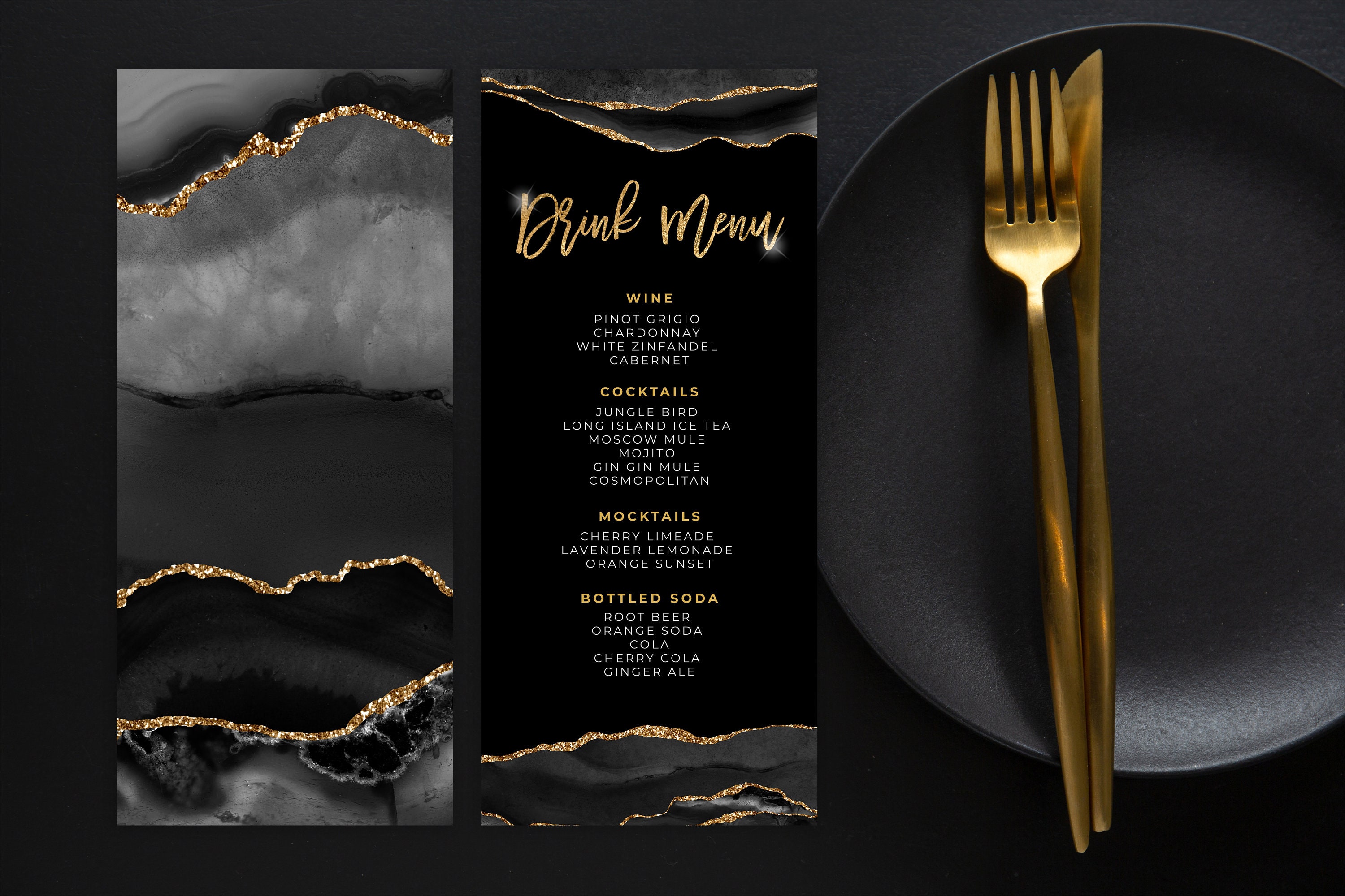 Black and Gold Menu Card Menu Template and Drink Menu Event - Etsy