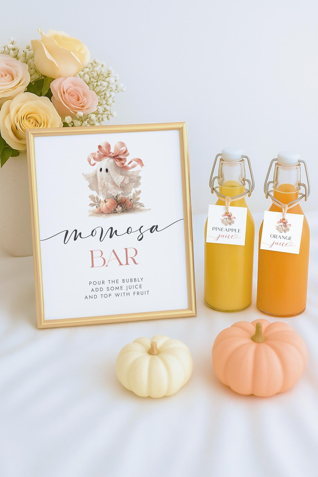 Cute Lace Ghost Momosa Mimosa Bar Sign Template - Spooky Cute Halloween ...