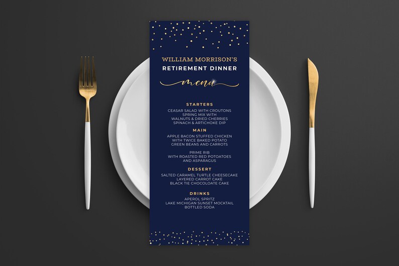 Navy Blue and Gold Menu Card - Menu Template and Drink Menu Event Menu ...