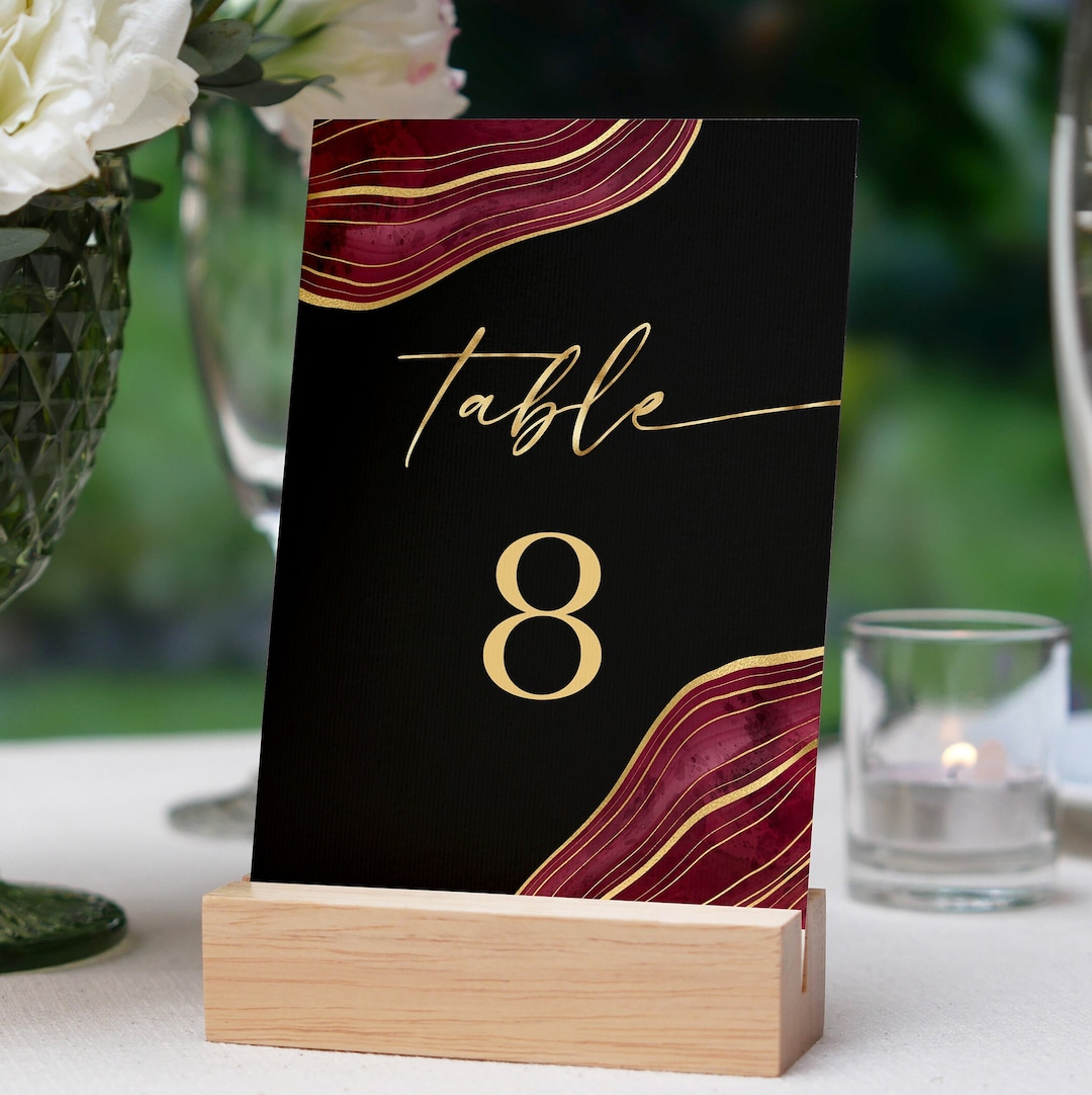 Burgundy Black and Gold Table Numbers Template - Reception Table ...