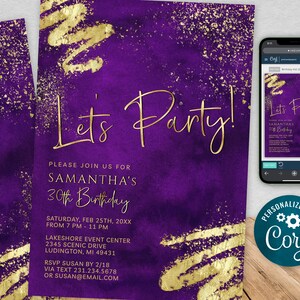 Luxury Purple and Gold Birthday Party Invitation Template Digital ...