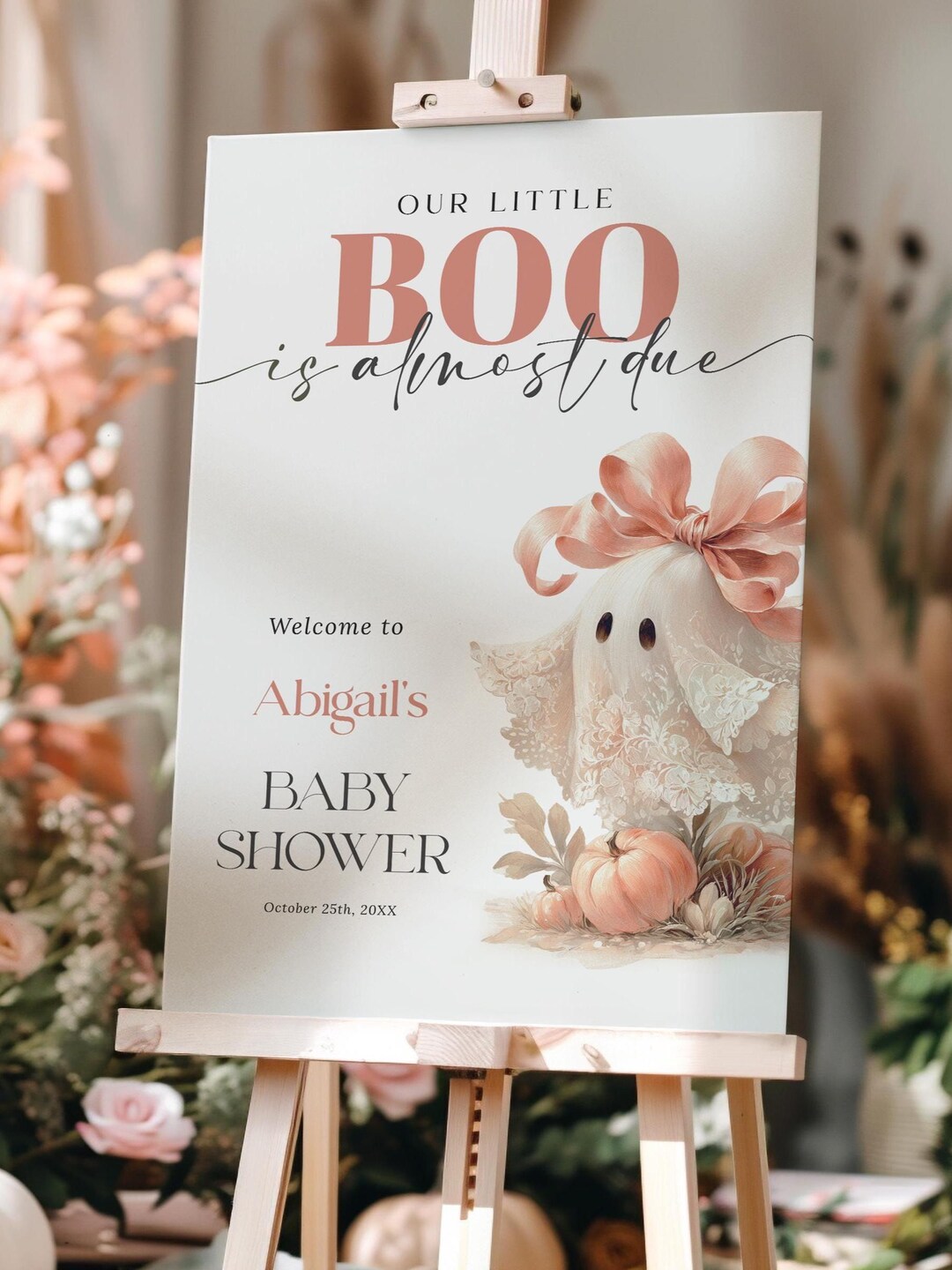 Cute Lace Ghost Little Boo Baby Shower Welcome Sign Template - Spooky ...