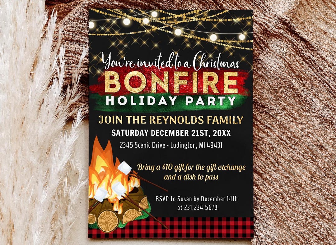Editable Christmas Bonfire Invitation - Christmas Party Invite ...