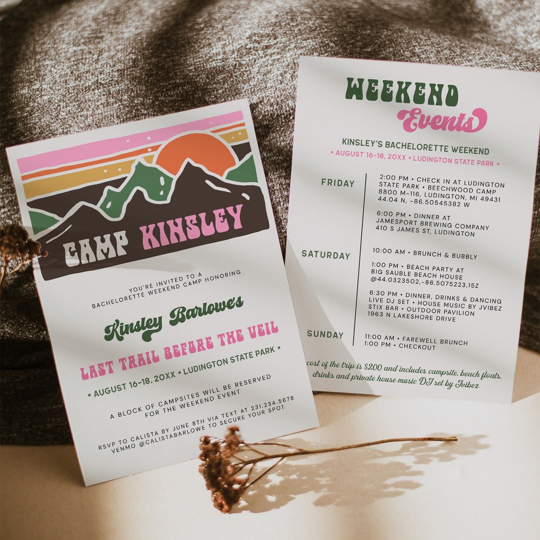 Camp Bachelorette Party Invitation - Weekend Camping Itinerary - Girls ...