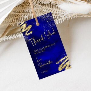 Royal Blue and Gold Favor Tag Template Rectangle Gift Tag Template ...