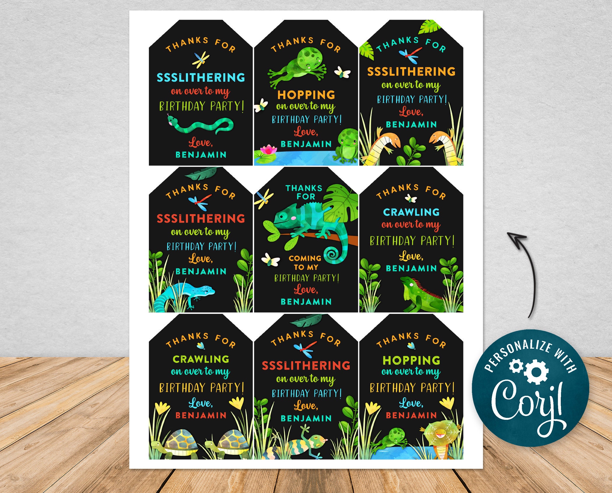 Reptile Party Decorations, Reptile Gift Tag, Reptile Labels, Lizard ...