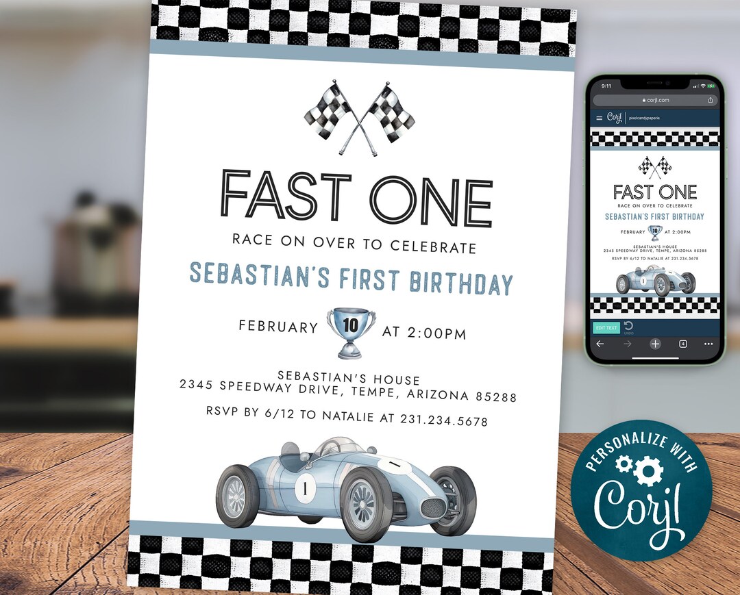 Editable Fast One Birthday Invitation Race Car 1st Birthday - Etsy
