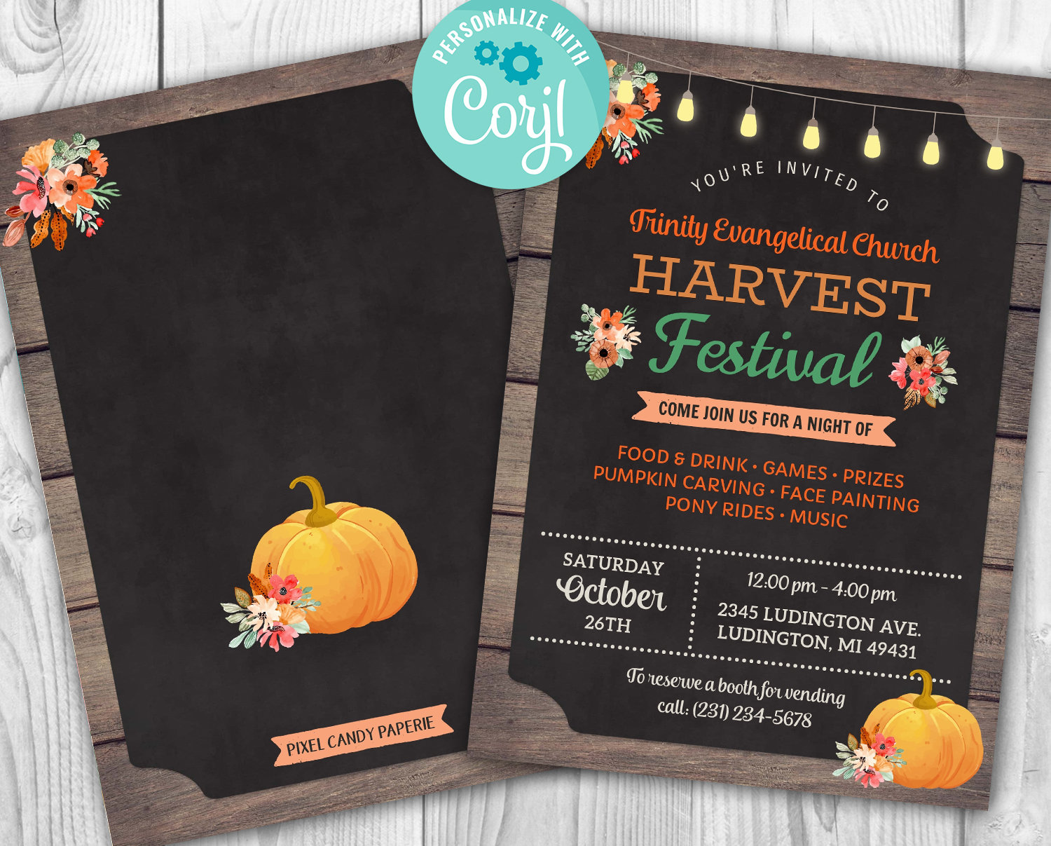 Fall Harvest Festival Invitations Rustic Church Autumn Party Event ...