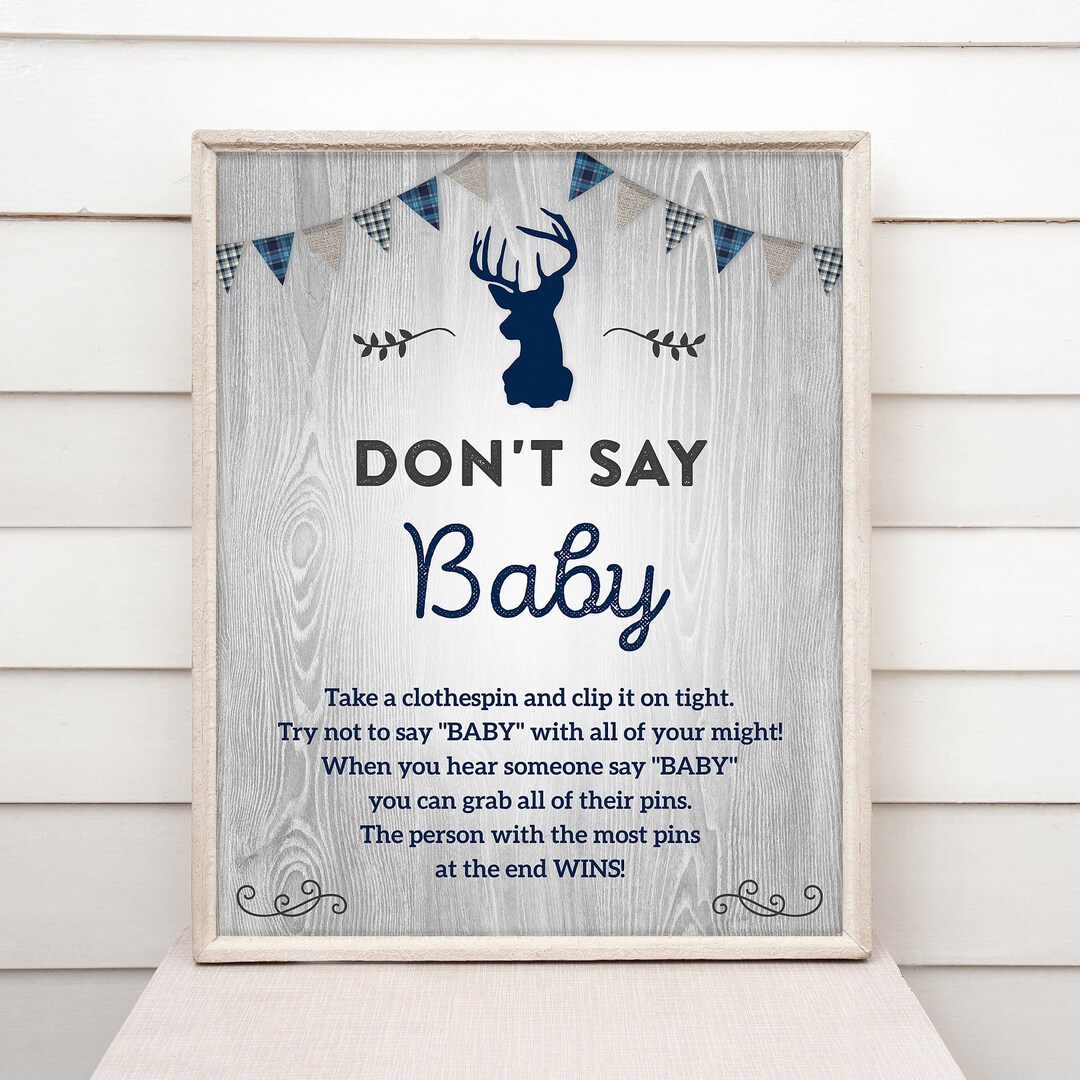 Editable Little Buck Don't Say Baby Game Sign - Boy Baby Shower Sign ...