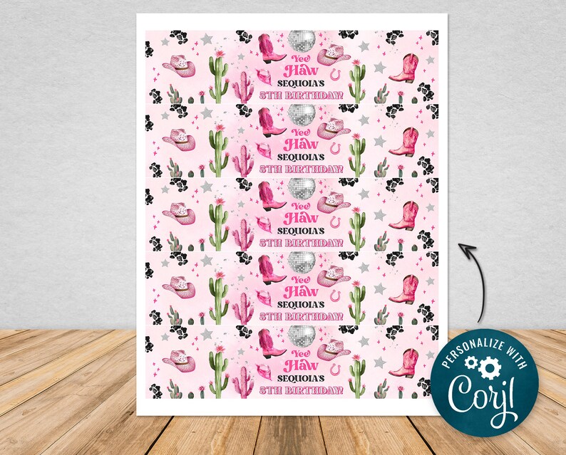 Editable Space Cowgirl Water Bottle Label Template - Pink Disco Cowgirl ...