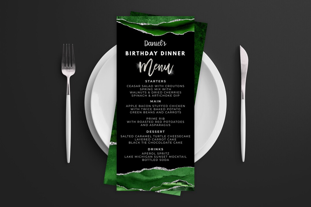 Green and Silver Menu Card - Menu Template and Drink Menu Event Menu ...