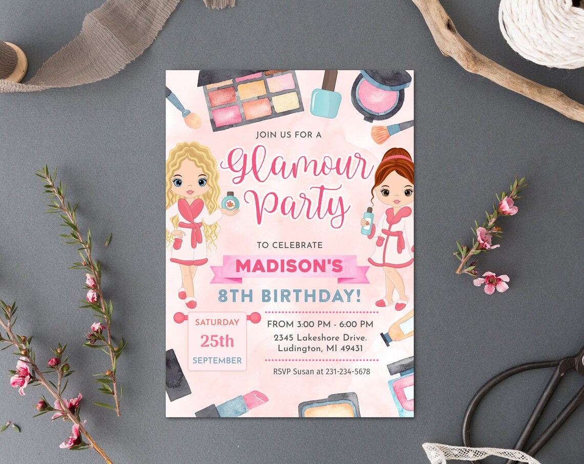 Spa Makeup Party Invitation Girls Birthday Invitation | Etsy