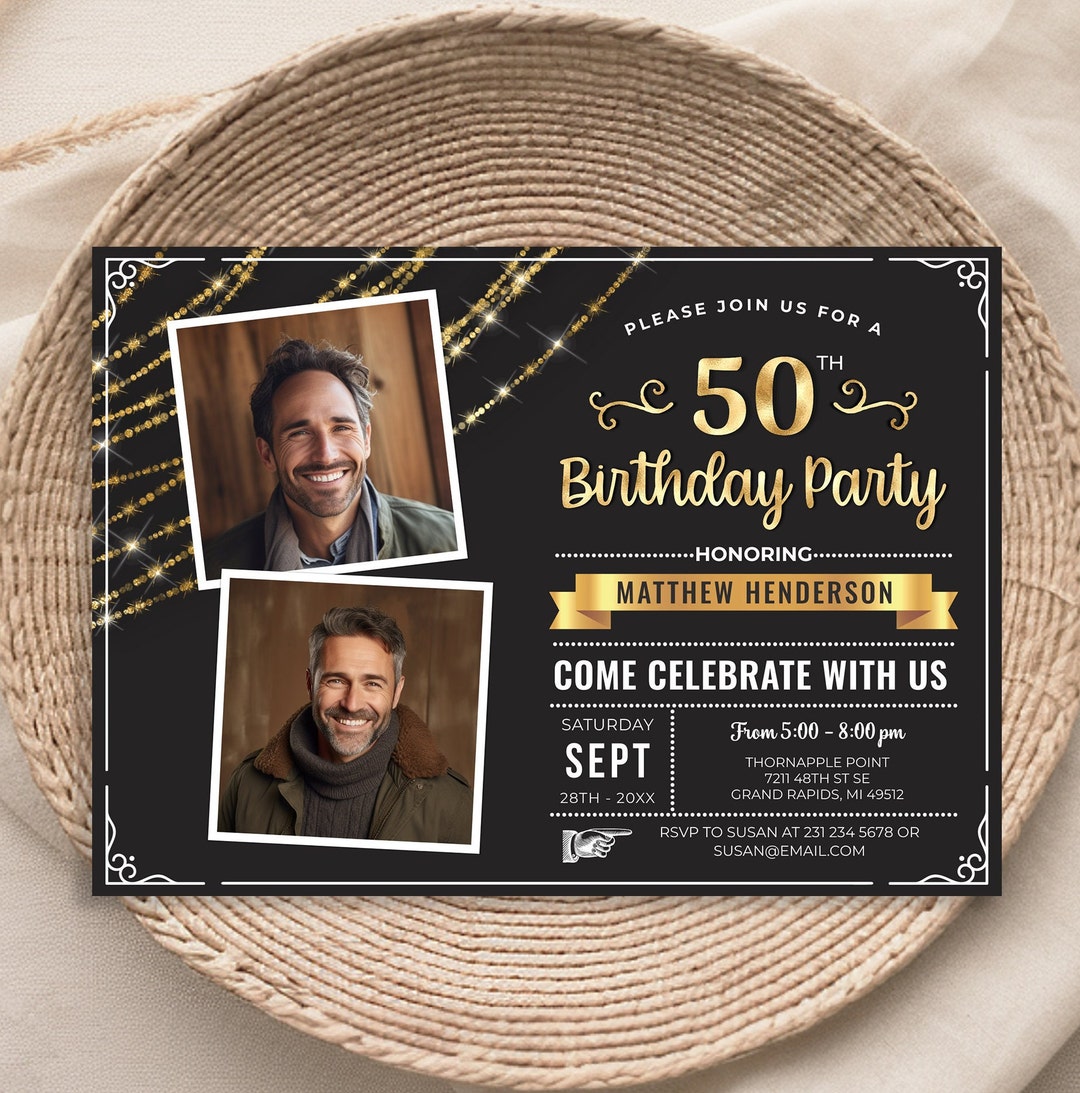 50th Birthday Invitation With Photo - Adult 50th Birthday Photo Invite ...
