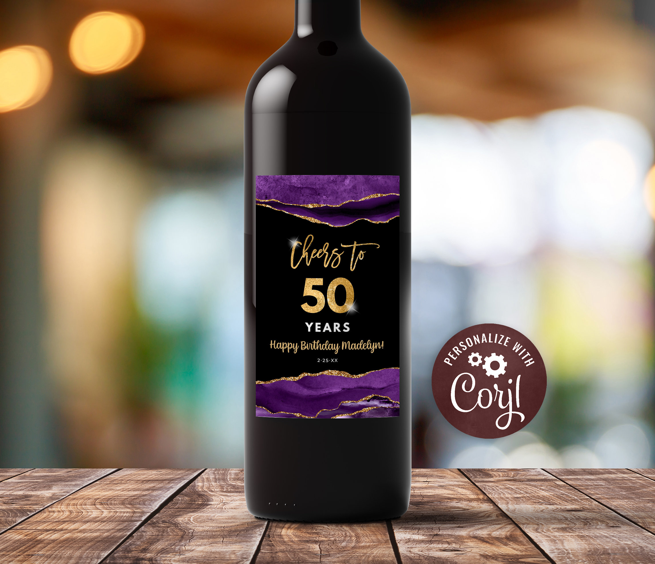 Purple and Gold Wine Bottle Label Template - Digital Instant Digital ...